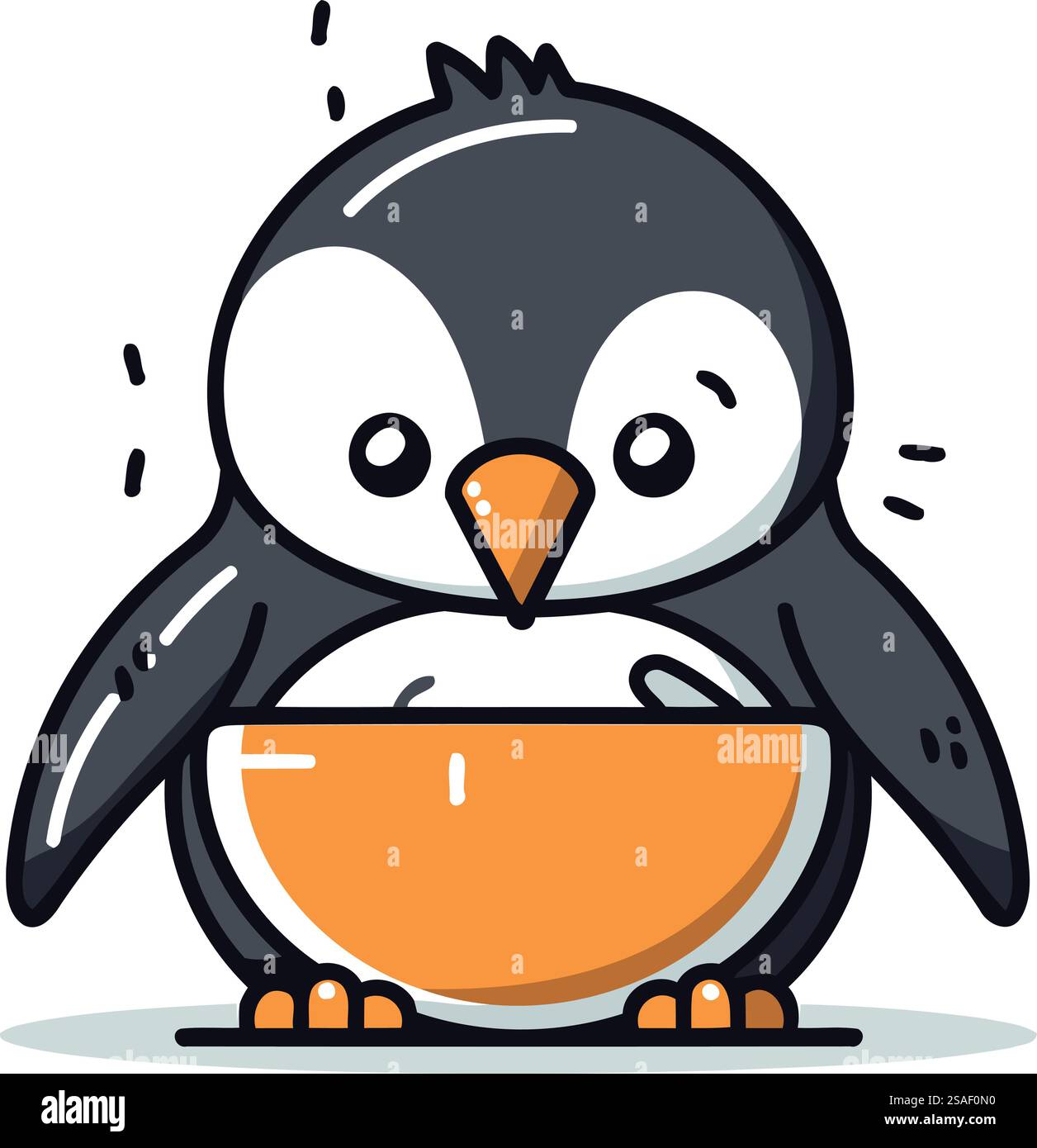 Cute penguin character eating from a bowl. Vector illustration Stock ...