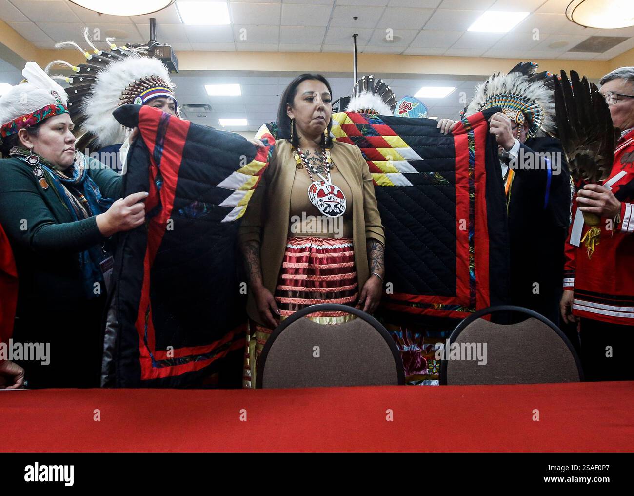 Winnipeg, Canada. 29th Jan, 2025. Kyra Wilson takes part in a ceremony ...