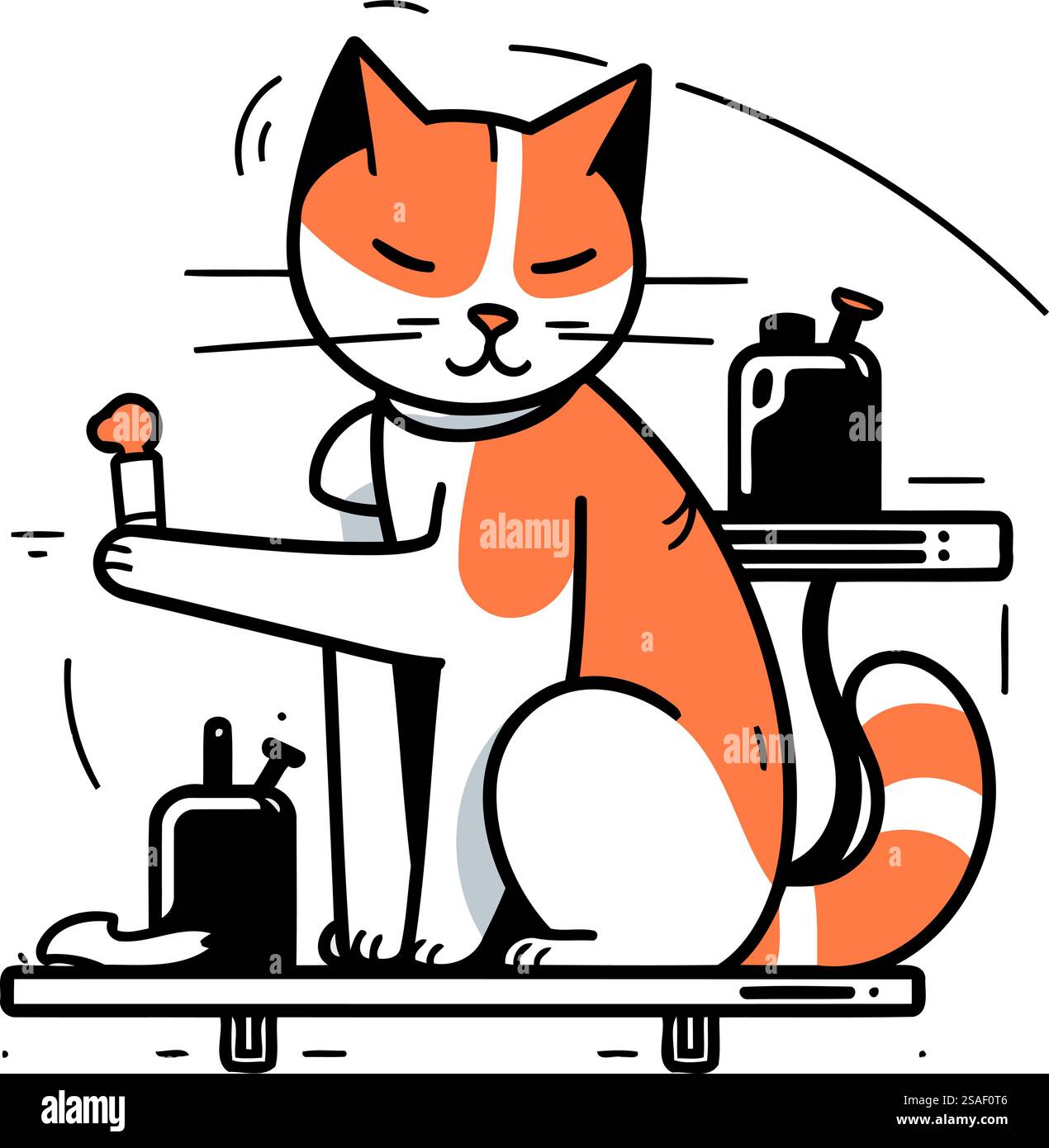 Cat grooming. Cat in the grooming salon. Colorful flat vector ...