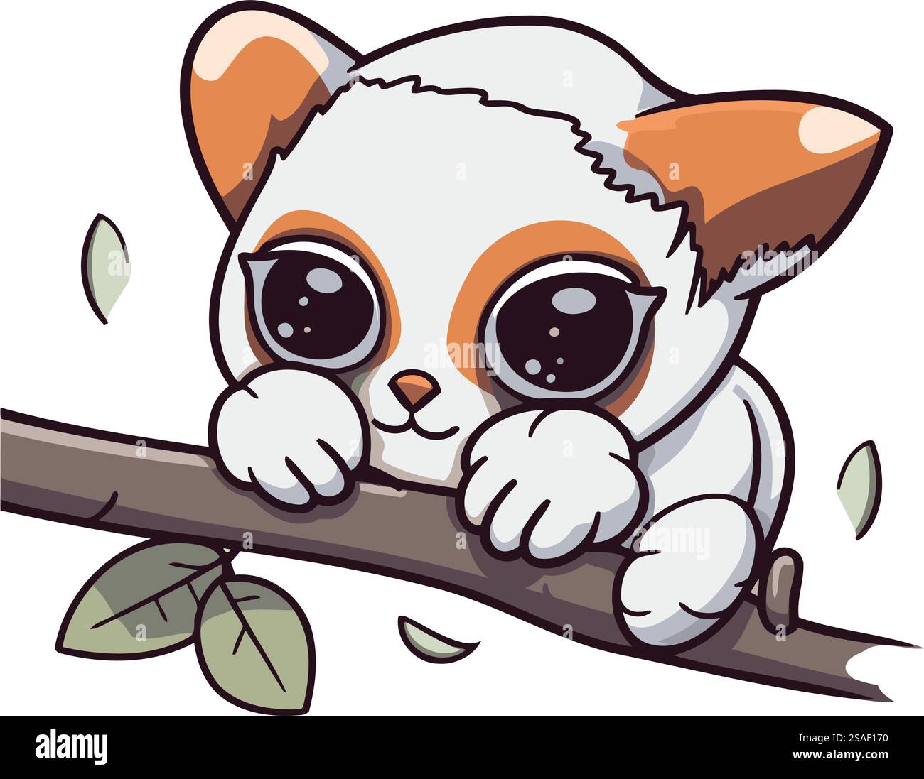 Cute little baby lemur on a tree branch. Vector illustration Stock ...
