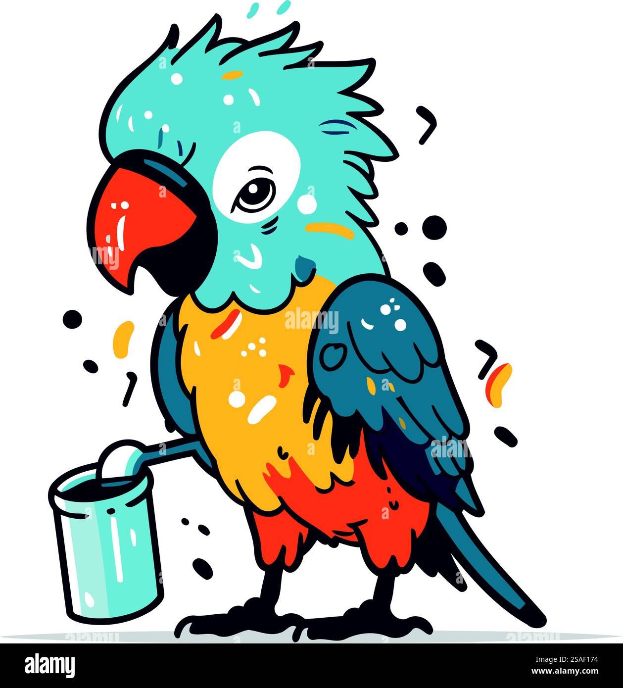 Cute parrot with a bucket of water. Vector illustration Stock Vector ...