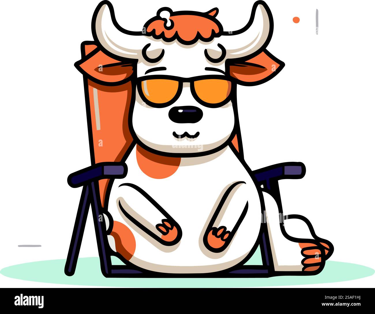 Cute cartoon cow with sunglasses sitting on chair. Vector illustration ...