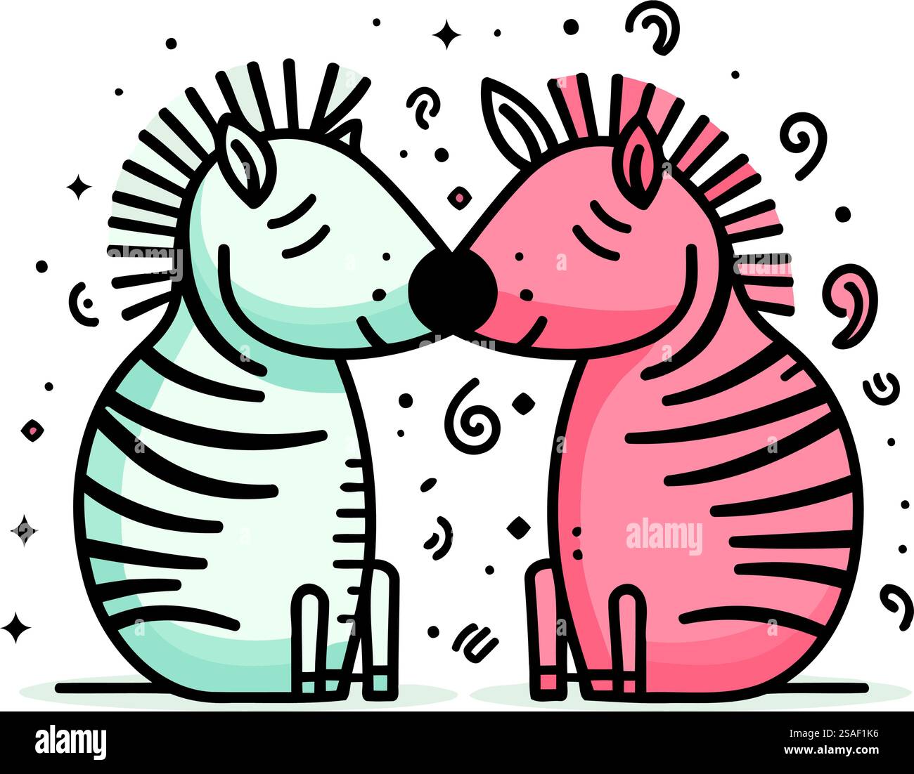 Cute cartoon zebra couple. Vector illustration in doodle style Stock ...