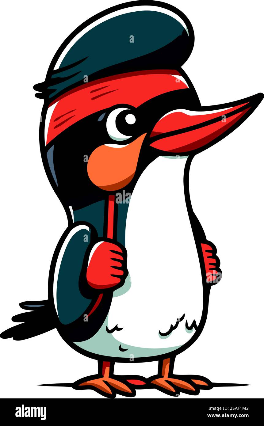 Cute cartoon penguin in a cap and scarf. Vector illustration Stock ...