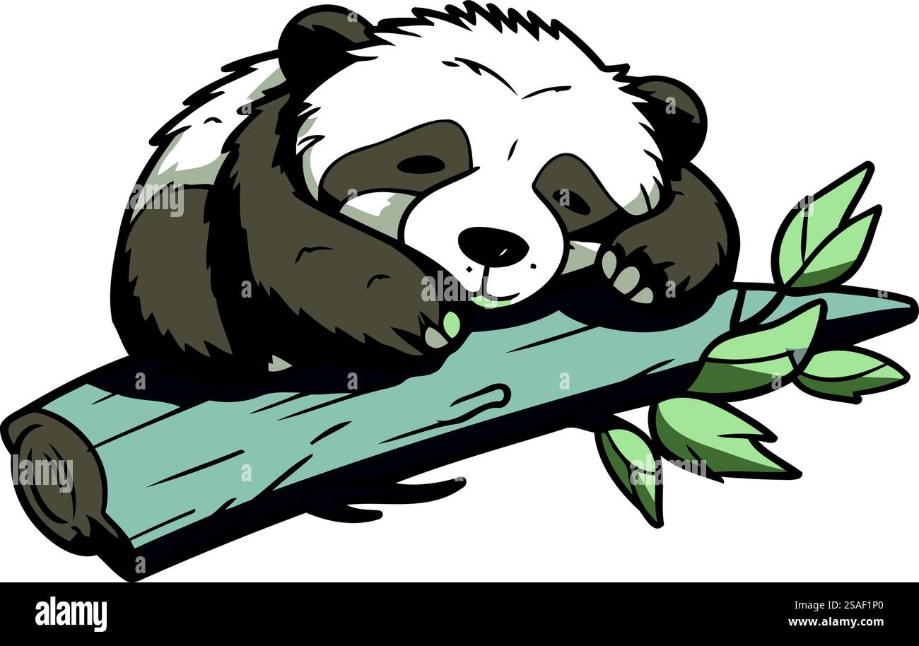 Panda sleeping on a log. Vector cartoon illustration isolated on white ...
