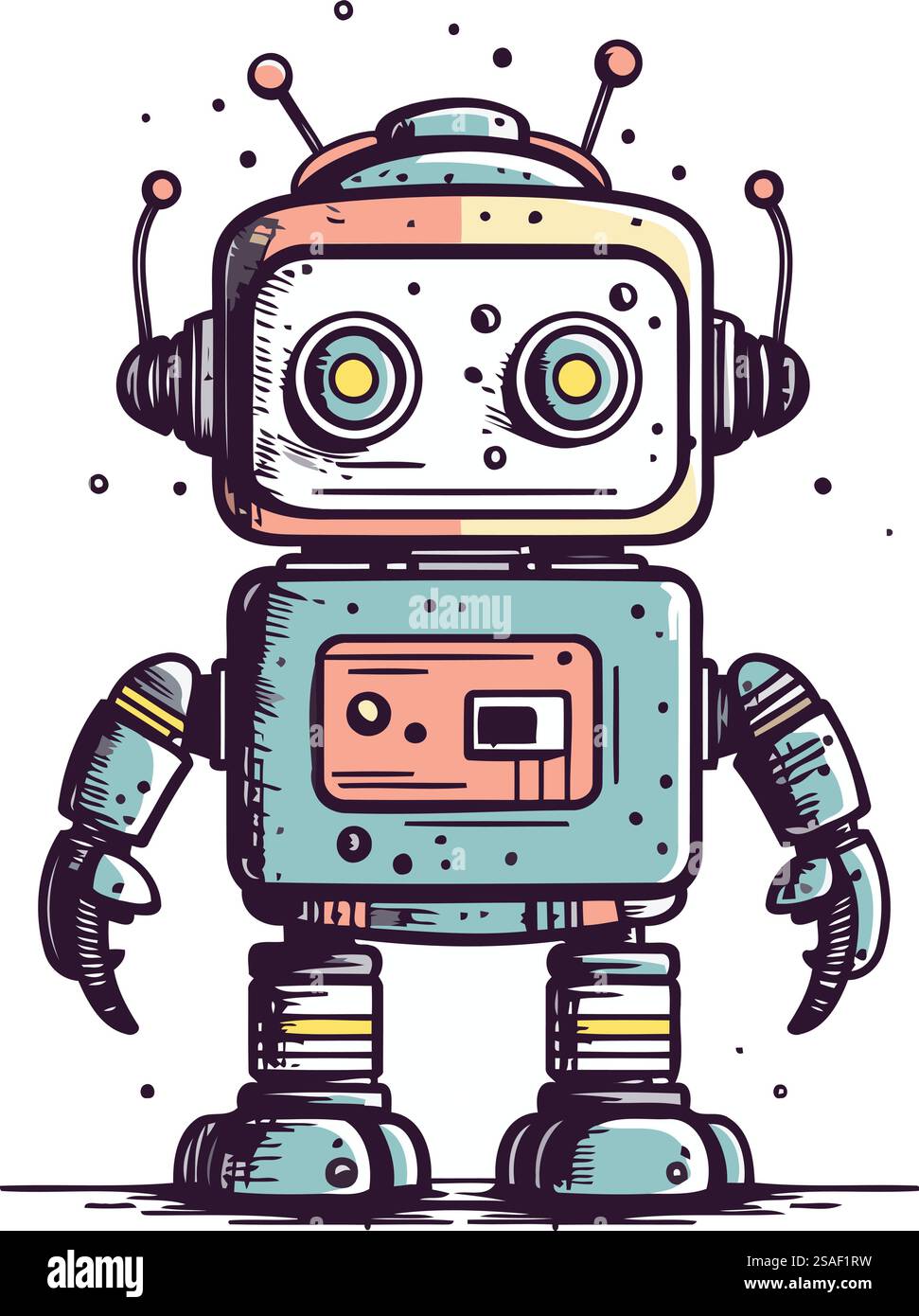 Cute robot. Vector hand drawn illustration. Isolated on white ...