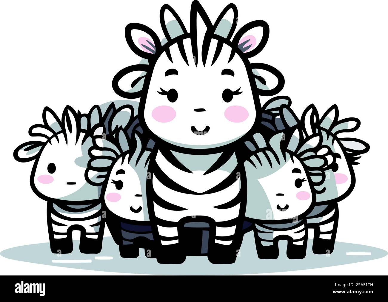 Cute zebra family with thumbs up hand drawn cartoon vector illustration ...