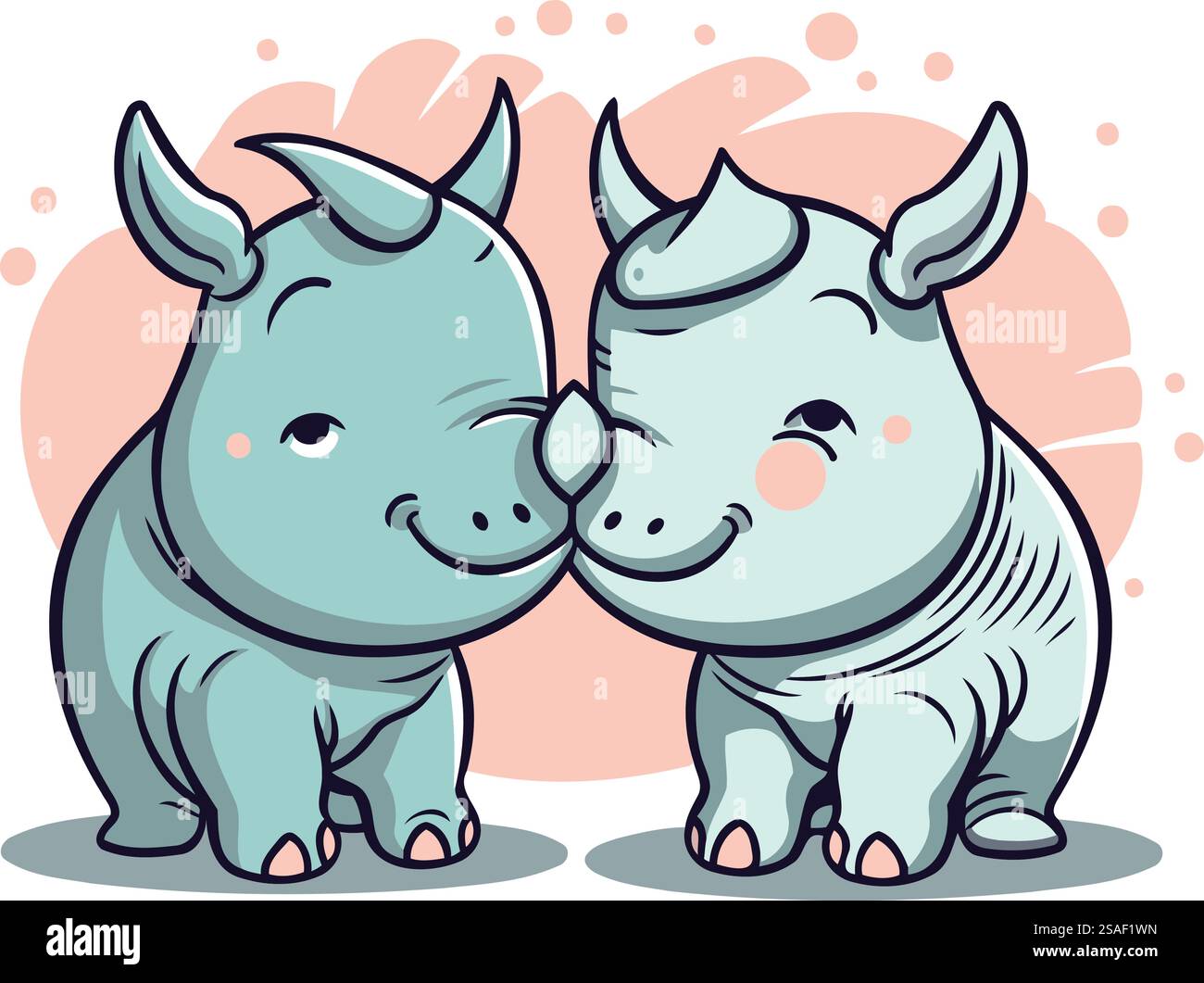 Cute rhinoceros couple in love. Vector illustration Stock Vector Image ...