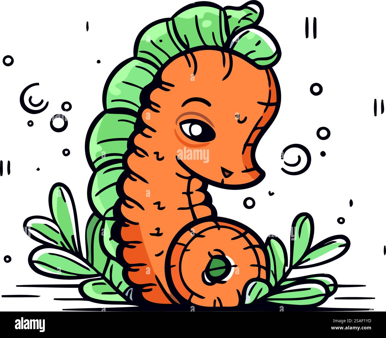 Cute cartoon seahorse and seaweed. Vector illustration Stock Vector ...