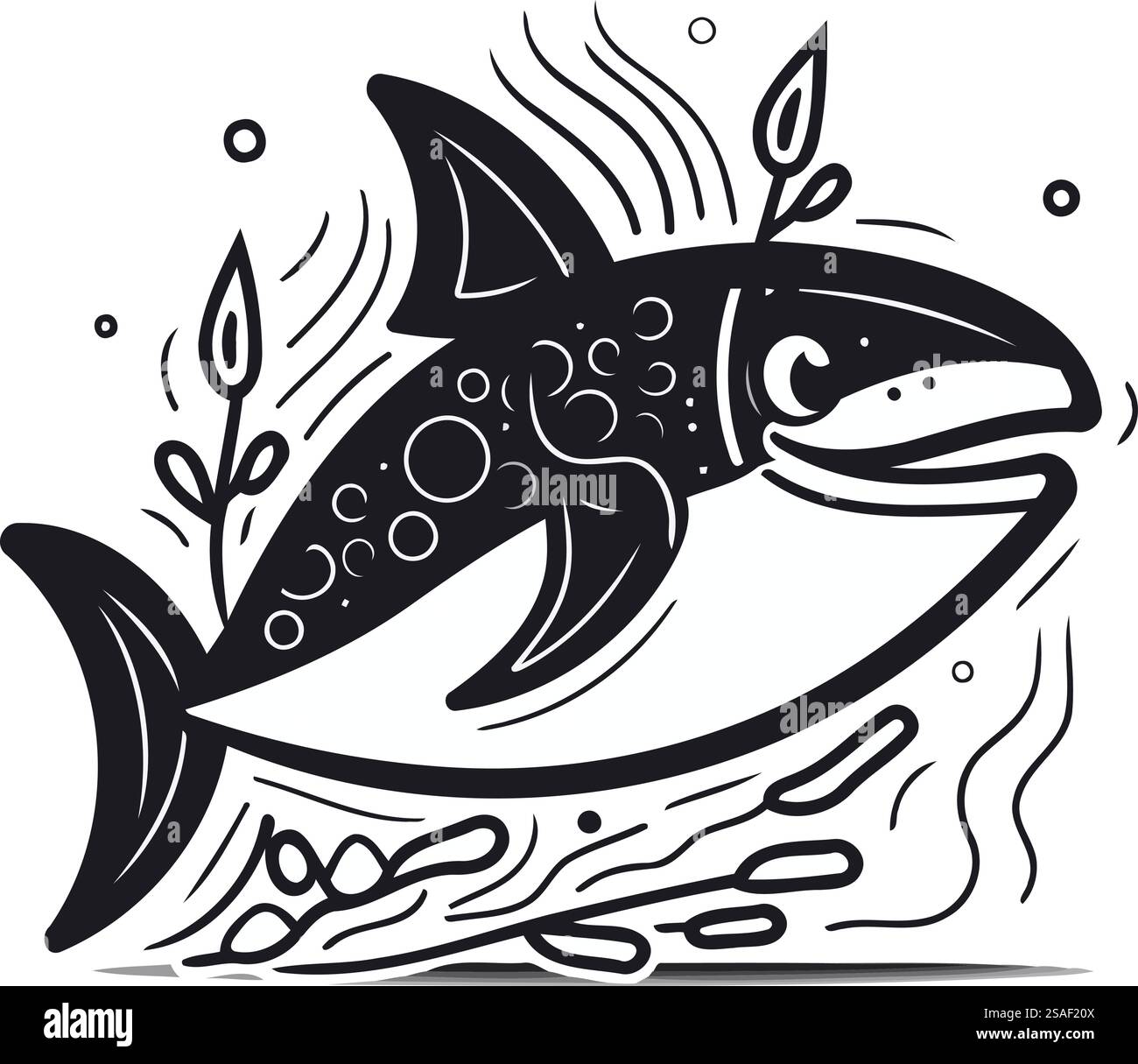 Illustration of a stylized shark in the sea. Vector illustration Stock ...