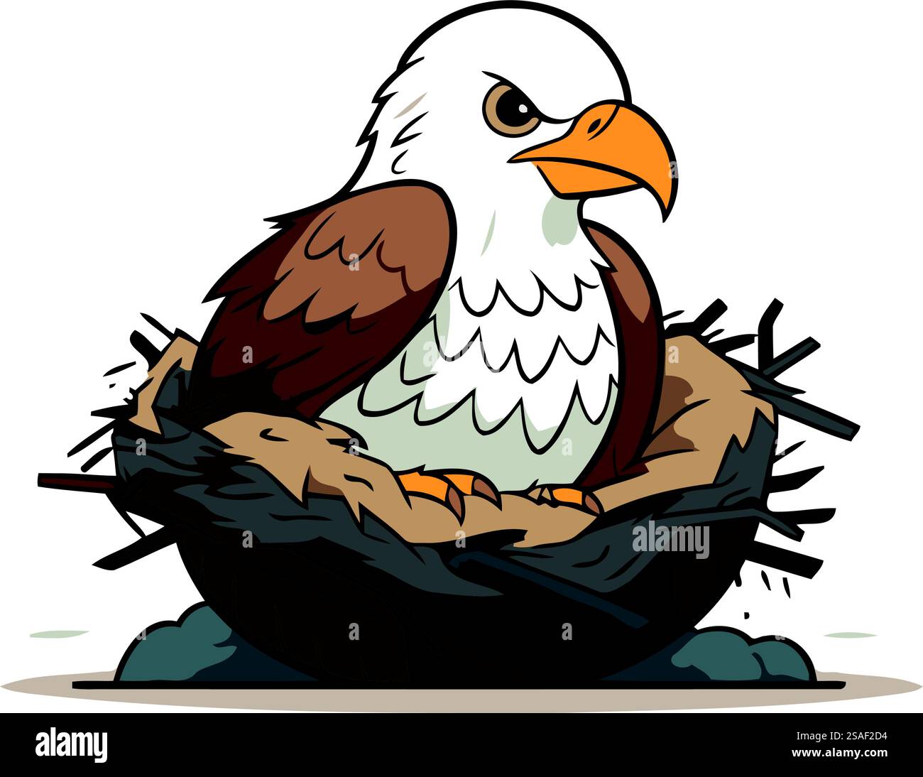 Bald eagle sitting in nest. Cartoon style. Vector illustration Stock ...