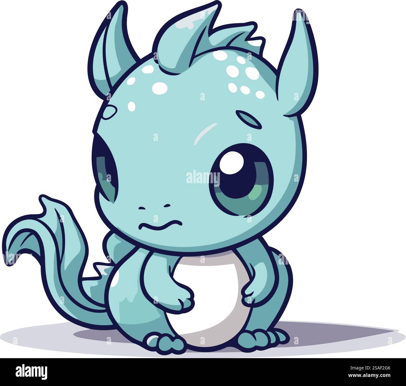 Cute cartoon blue dragon isolated on white background. Vector ...