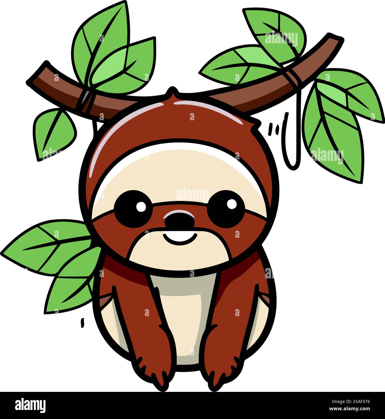cute sloth cartoon with leafs character vector illustration designicon ...