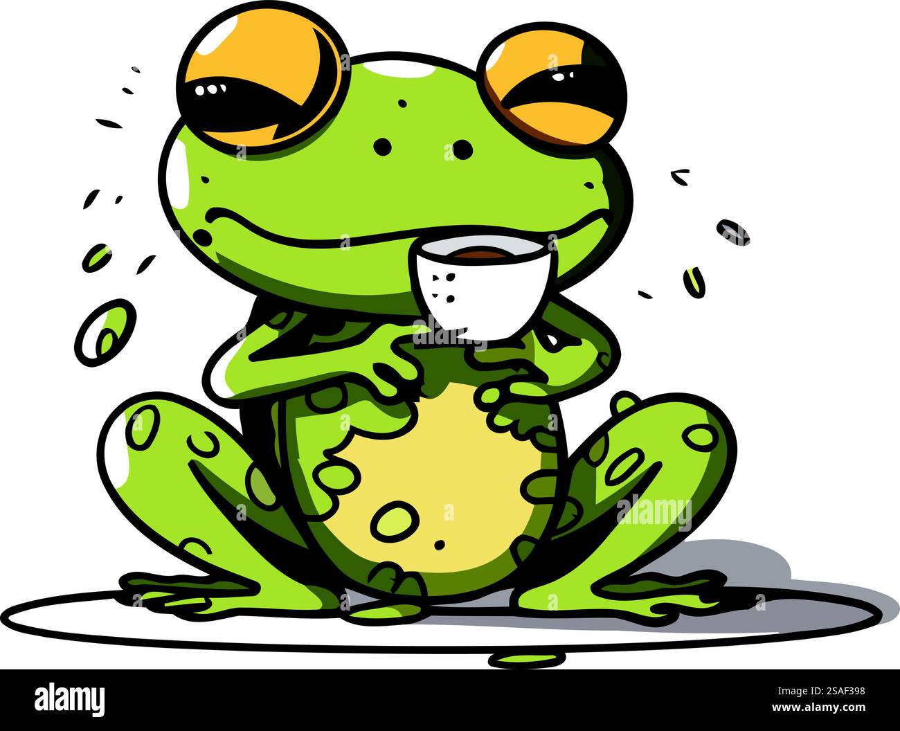 Frog with a cup of coffee. Vector illustration in cartoon style Stock ...