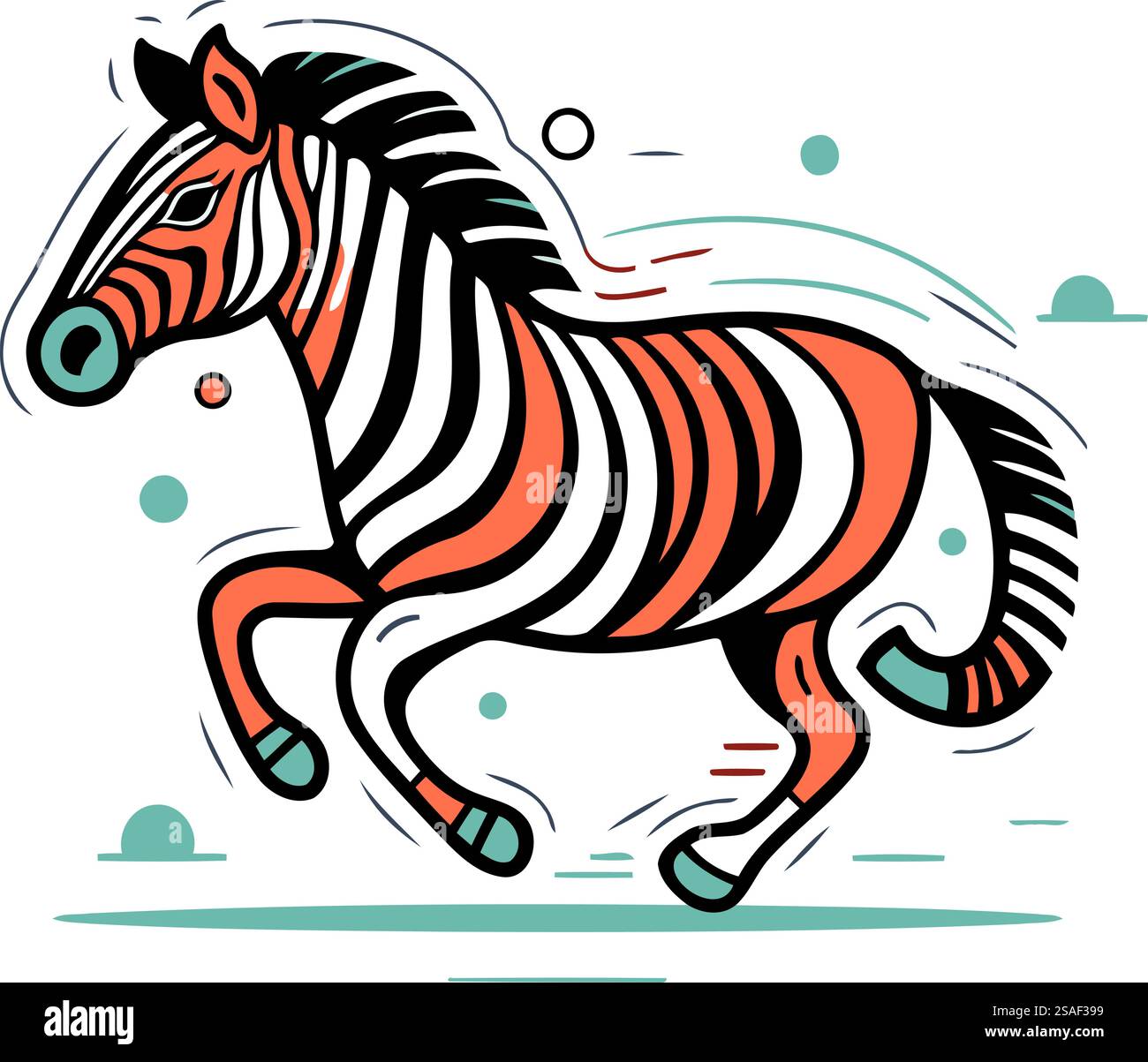 Funny zebra running. Vector illustration in flat linear style Stock ...