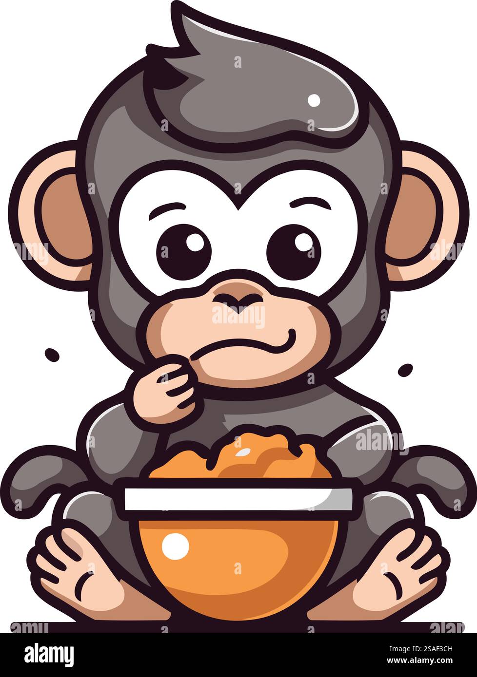 Monkey Cartoon Mascot Character With Bowl Of Food Vector Illustration ...