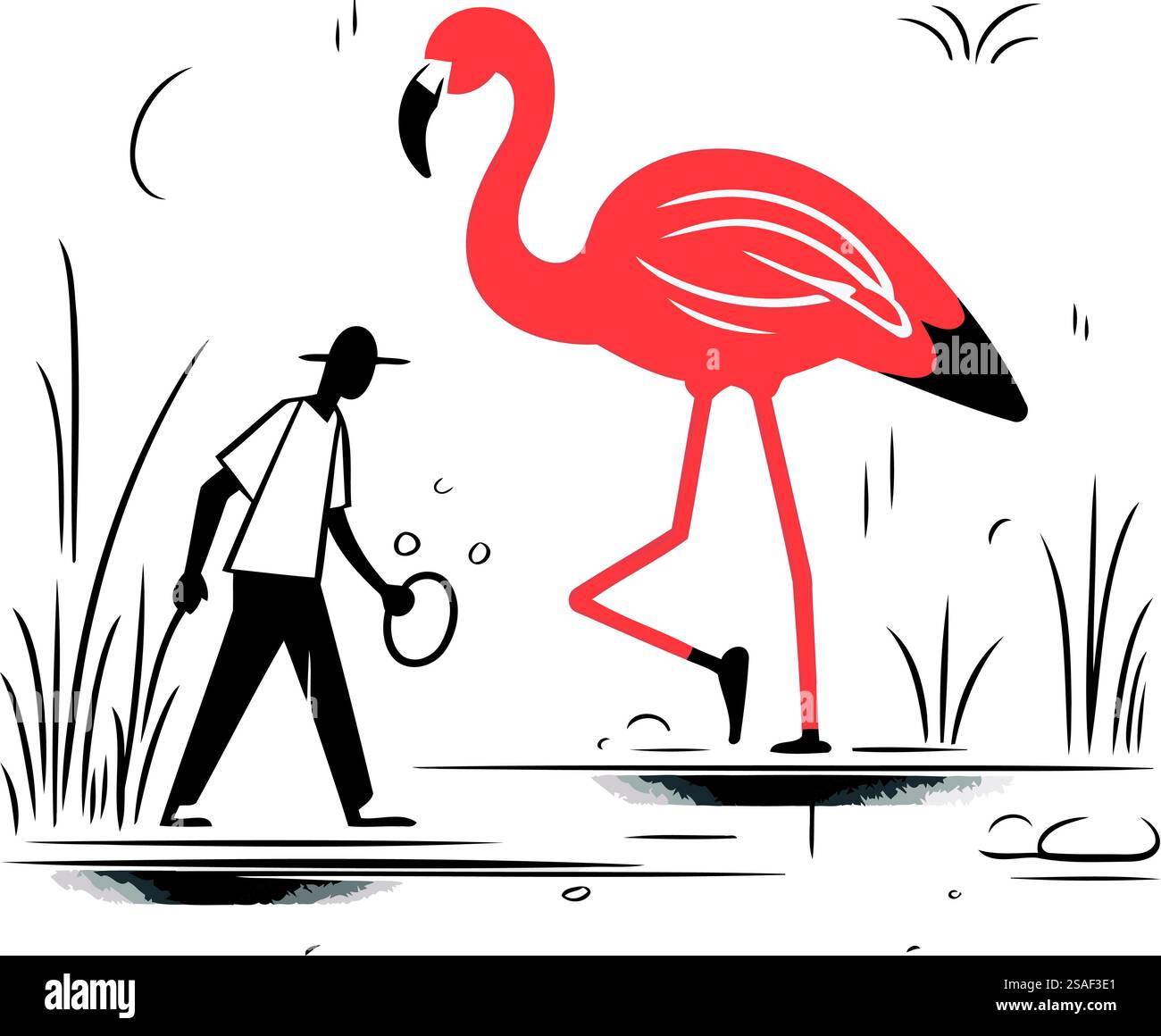 Flamingo and a man in the park. Vector illustration Stock Vector Image ...