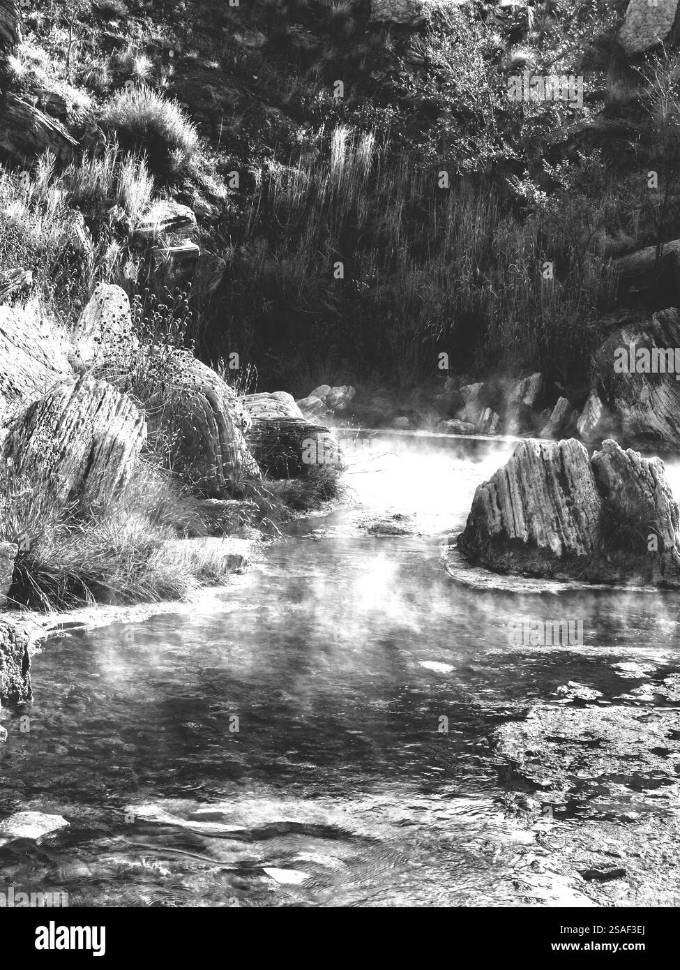 Monochrome worlds largest hot springs Black and White Stock Photos ...