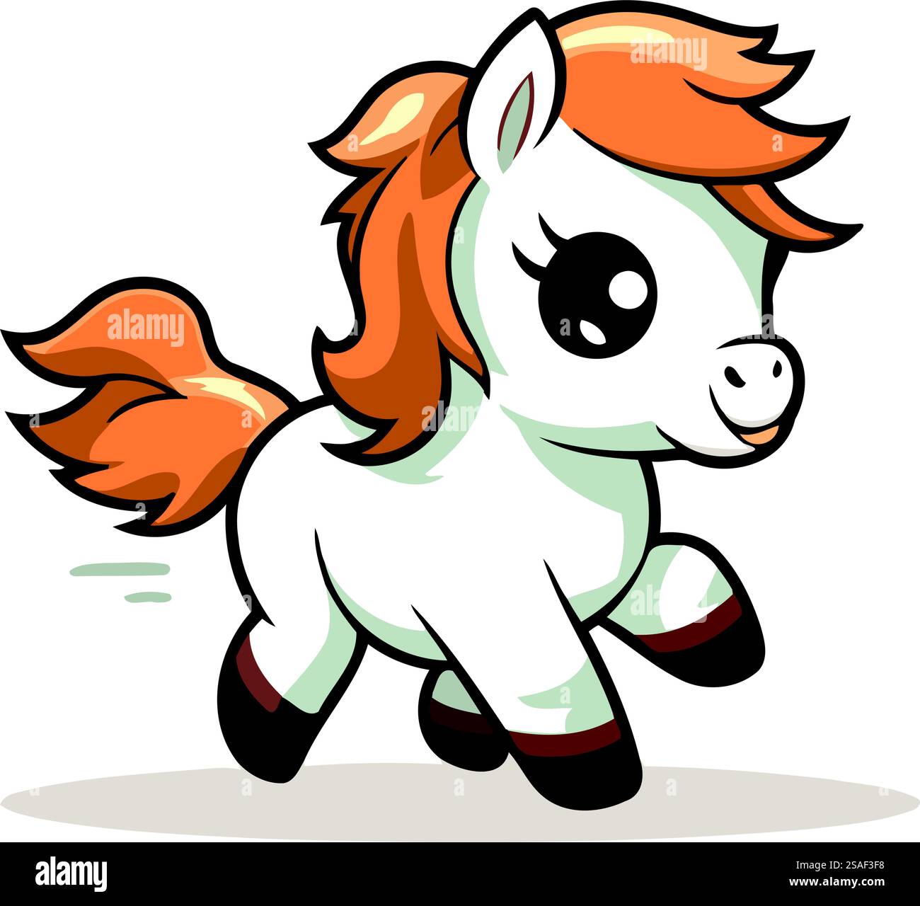 Cute cartoon pony running. Vector illustration isolated on white ...