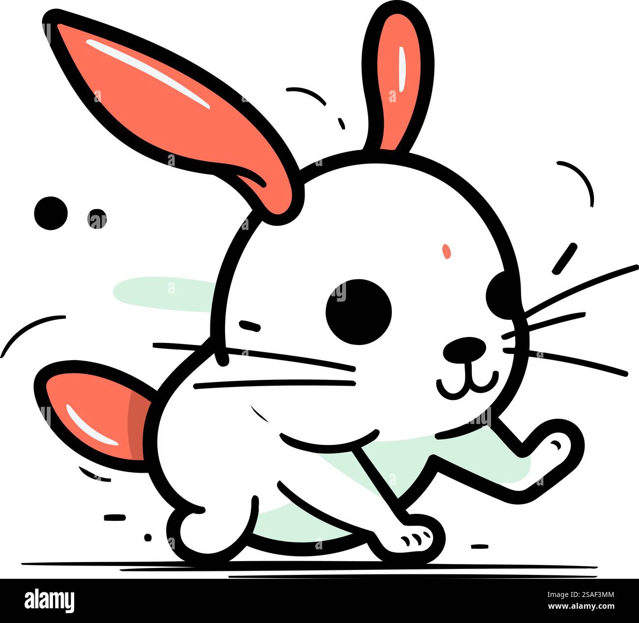 Cute cartoon bunny running. Vector illustration in line art style Stock ...
