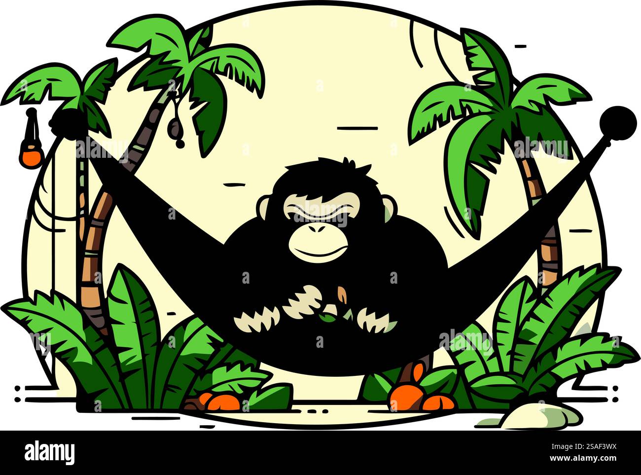 Monkey sitting in a hammock on the beach. Vector illustration Stock ...