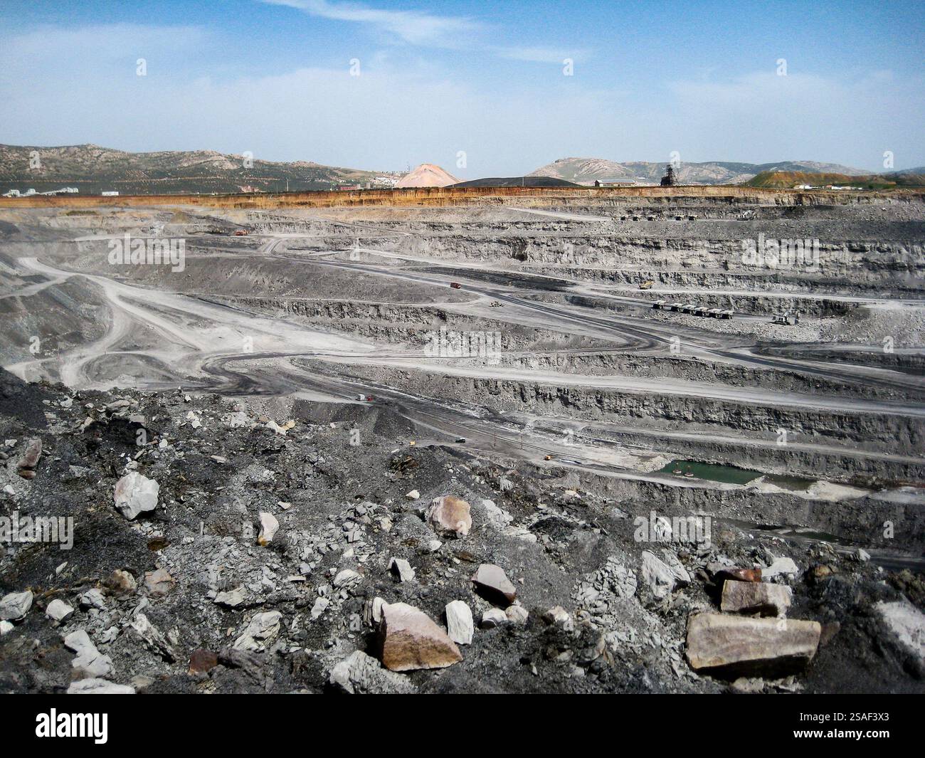 Open-pit coal mining at the former Emma mine (now closed), Puertollano ...