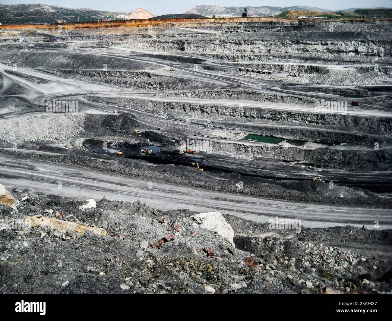 Open-pit coal mining at the former Emma mine (now closed), Puertollano ...