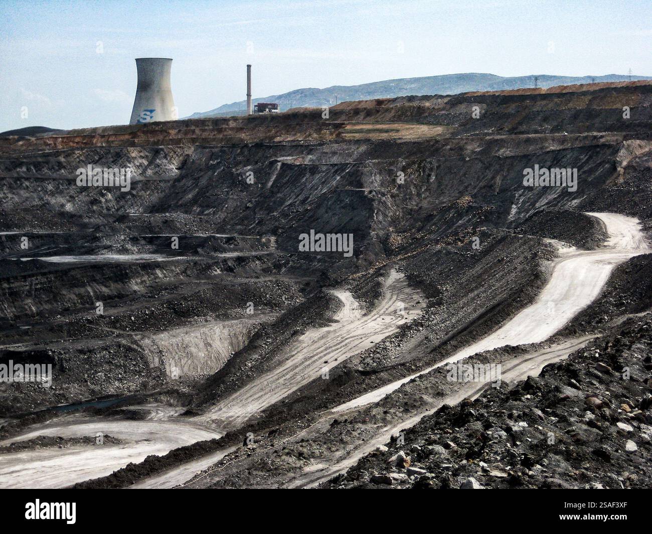 Open-pit coal mining at the former Emma mine (now closed), Puertollano ...