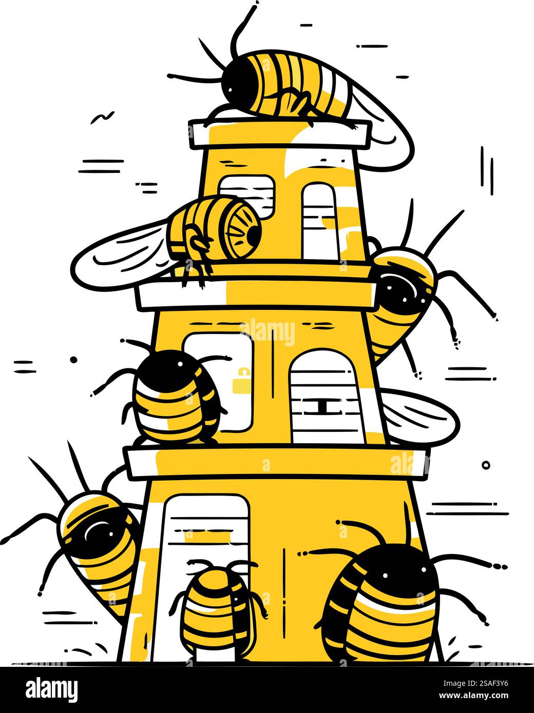 Cartoon vector illustration of bee house. Line art design for web and ...