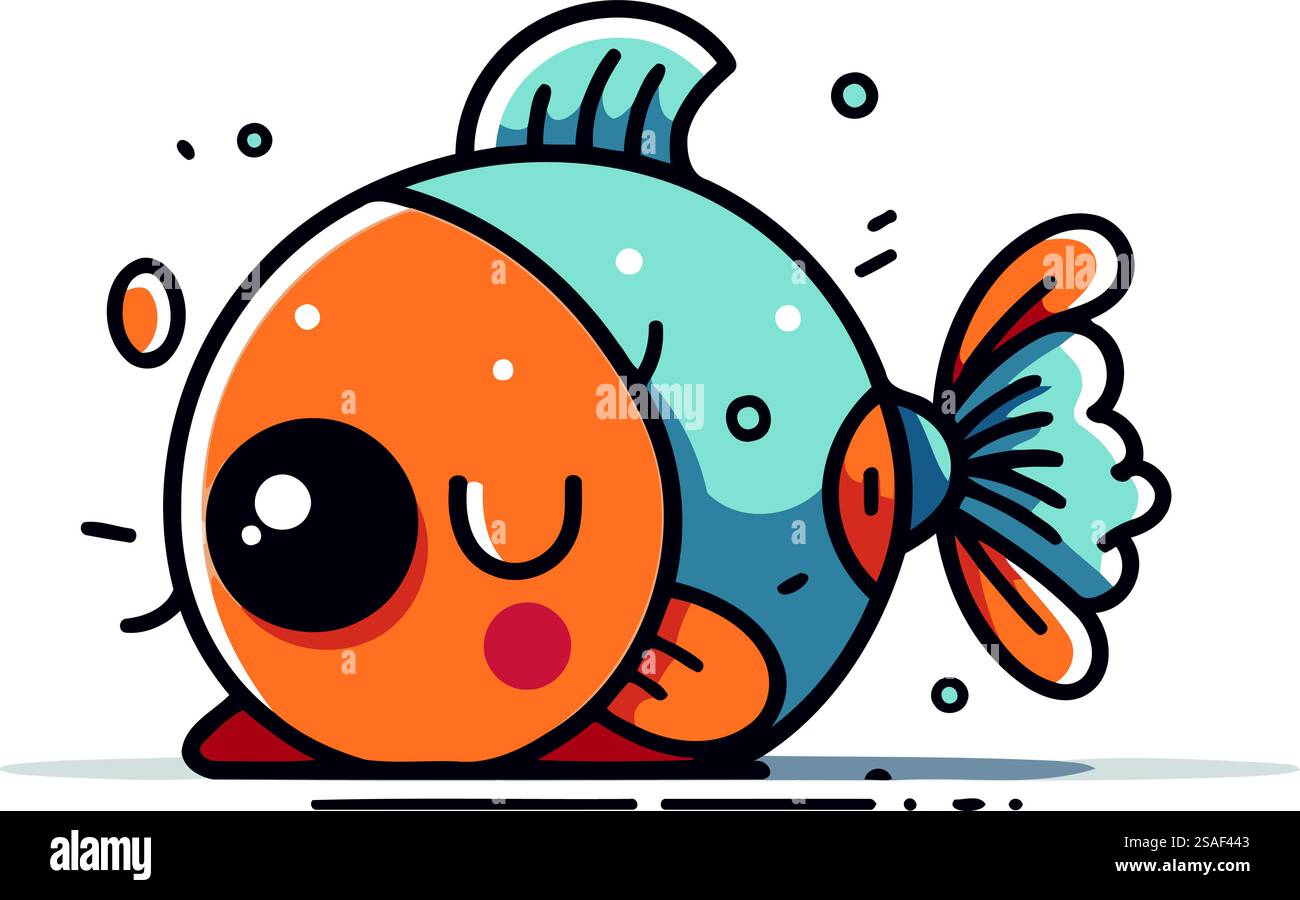 Cute cartoon fish character. Vector illustration in flat line style ...