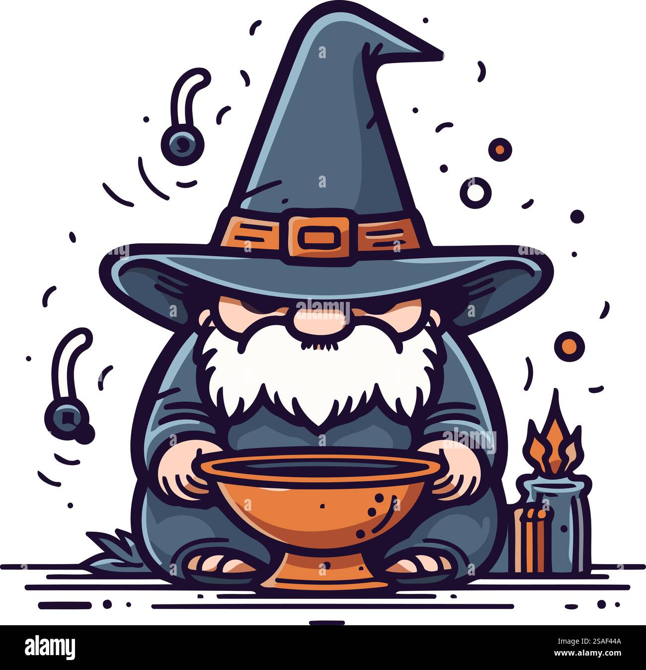 Wizard with a pot of potion. Vector illustration in cartoon style Stock ...