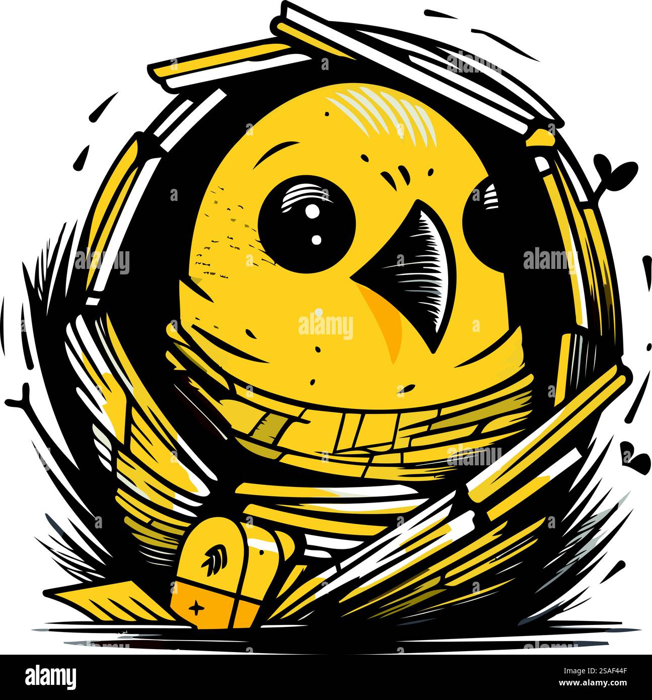 Vector illustration of a cute yellow bird in astronaut helmet and ...
