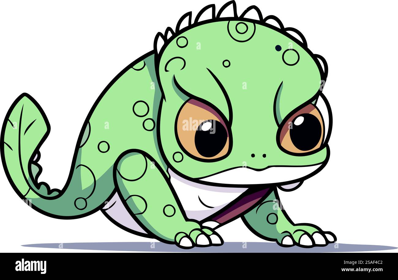 Cute cartoon iguana. Isolated on white background. Vector illustration ...