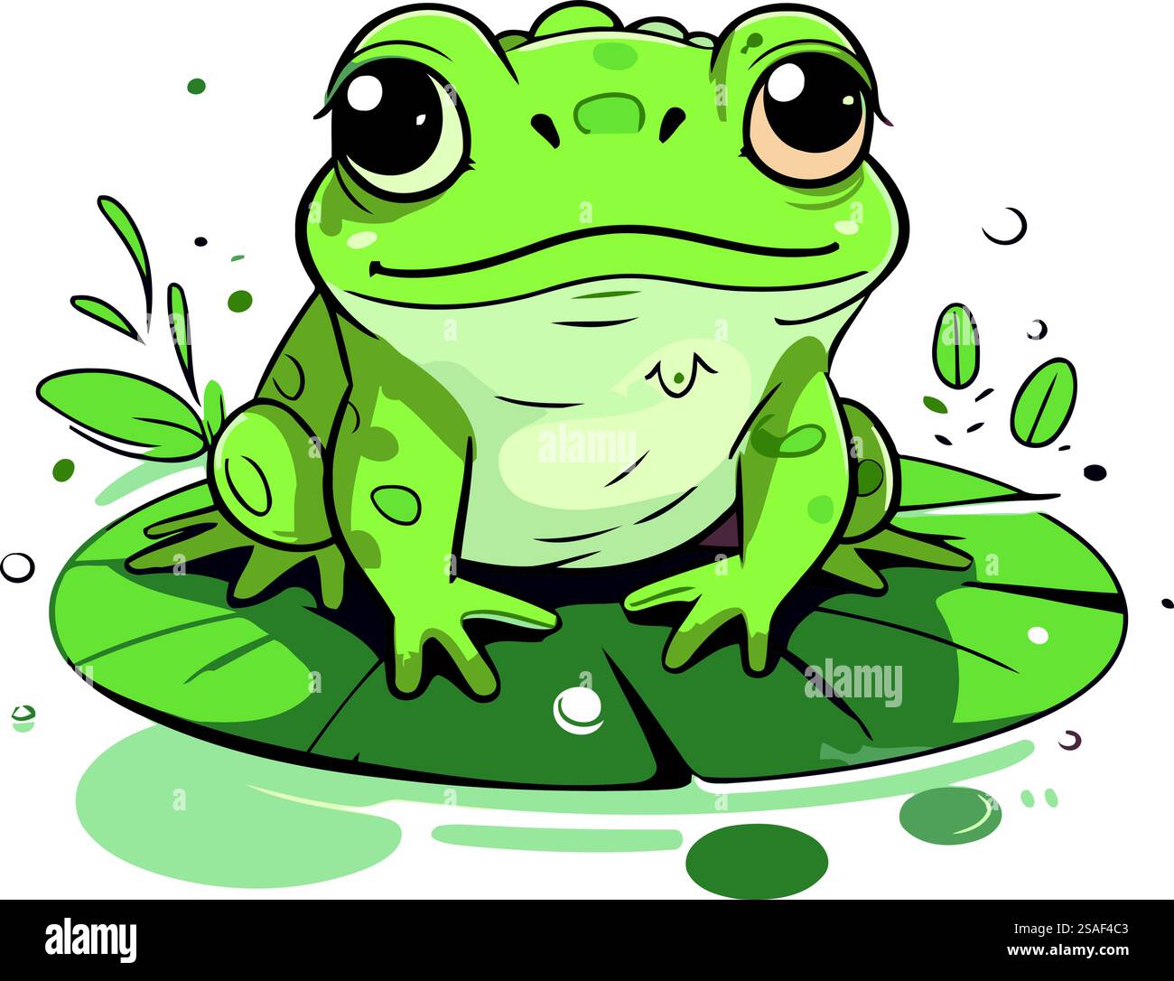 Cute cartoon frog sitting on a water lily. Vector illustration Stock ...