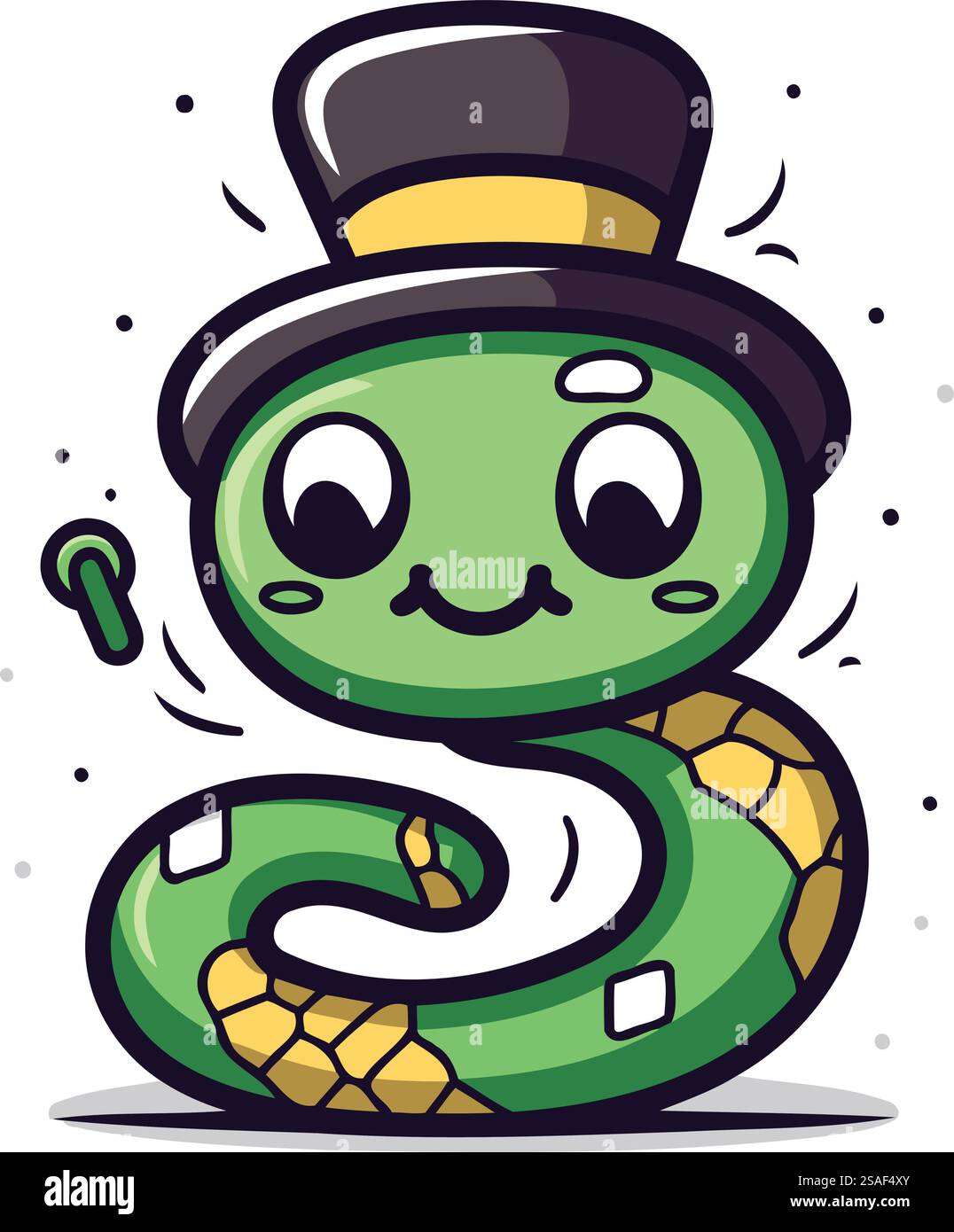 Green snake in top hat. Cute cartoon snake character. Vector ...