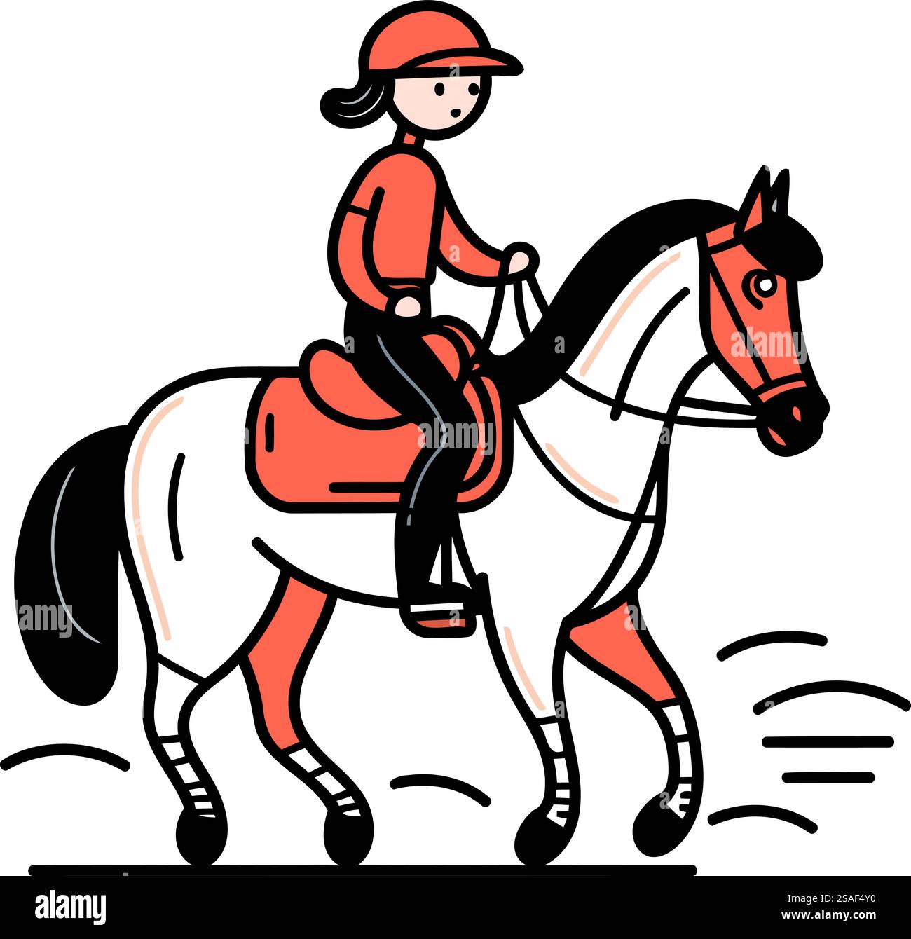 Girl jockey riding a horse. Vector illustration in linear style Stock ...