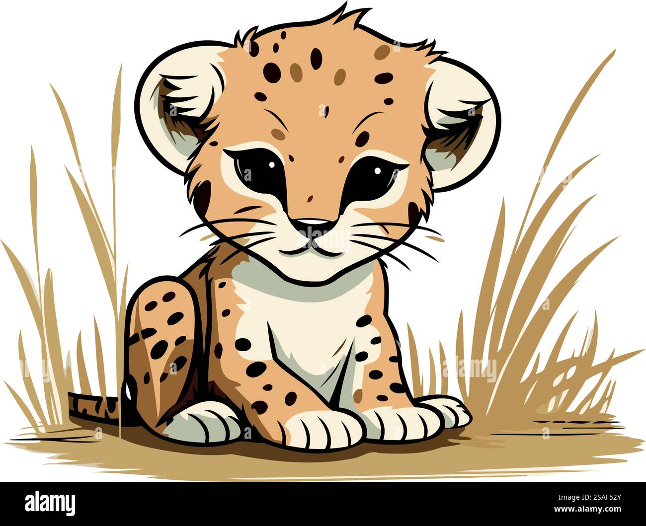 Cute cheetah sitting in the grass. Vector illustration Stock Vector ...