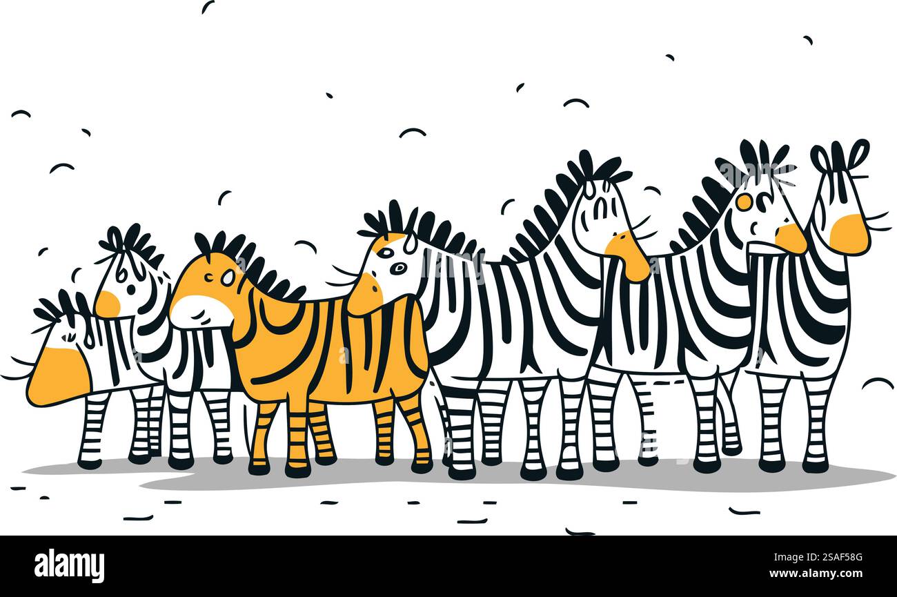 Zebra family. Vector illustration of cute cartoon zebra family Stock ...