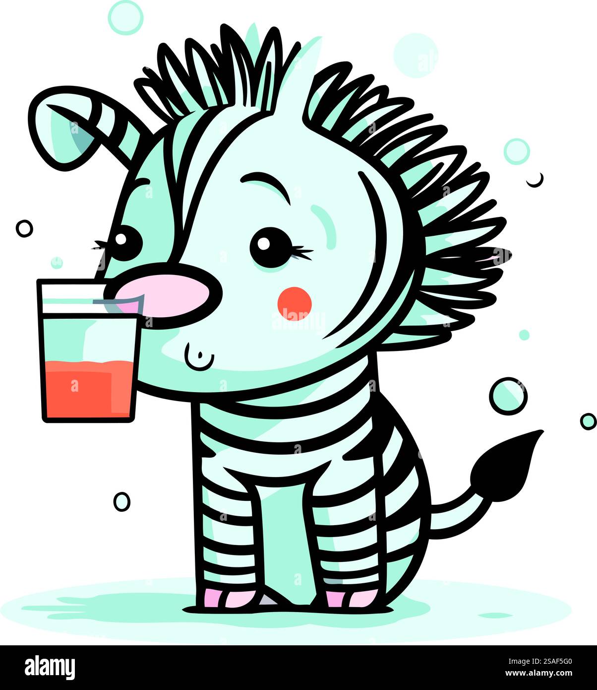 Cute cartoon zebra holding a glass of juice. Vector illustration Stock ...