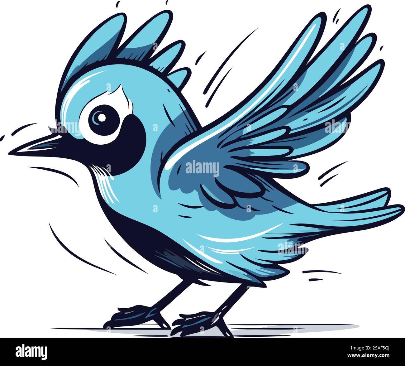 Cartoon blue bird. Vector illustration of a blue bird on a white ...