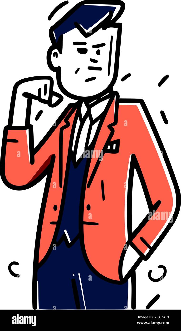 Frowning man in suit. Vector illustration in thin line style Stock ...