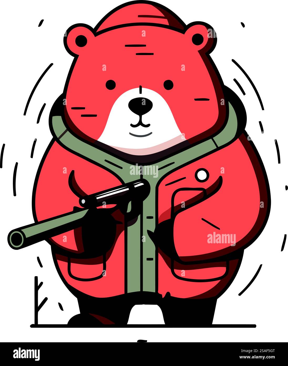 Beaver in winter clothes with a gun in his hands. Vector illustration ...
