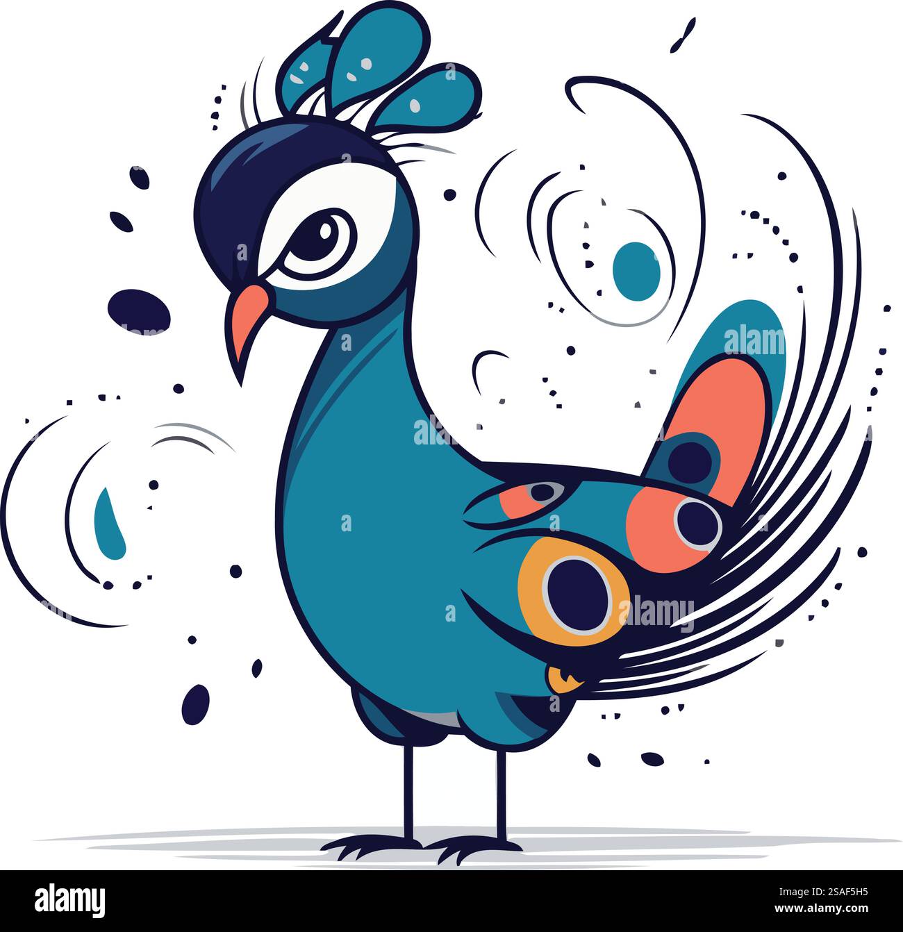 Vector illustration of a funny cartoon peacock on a white background ...