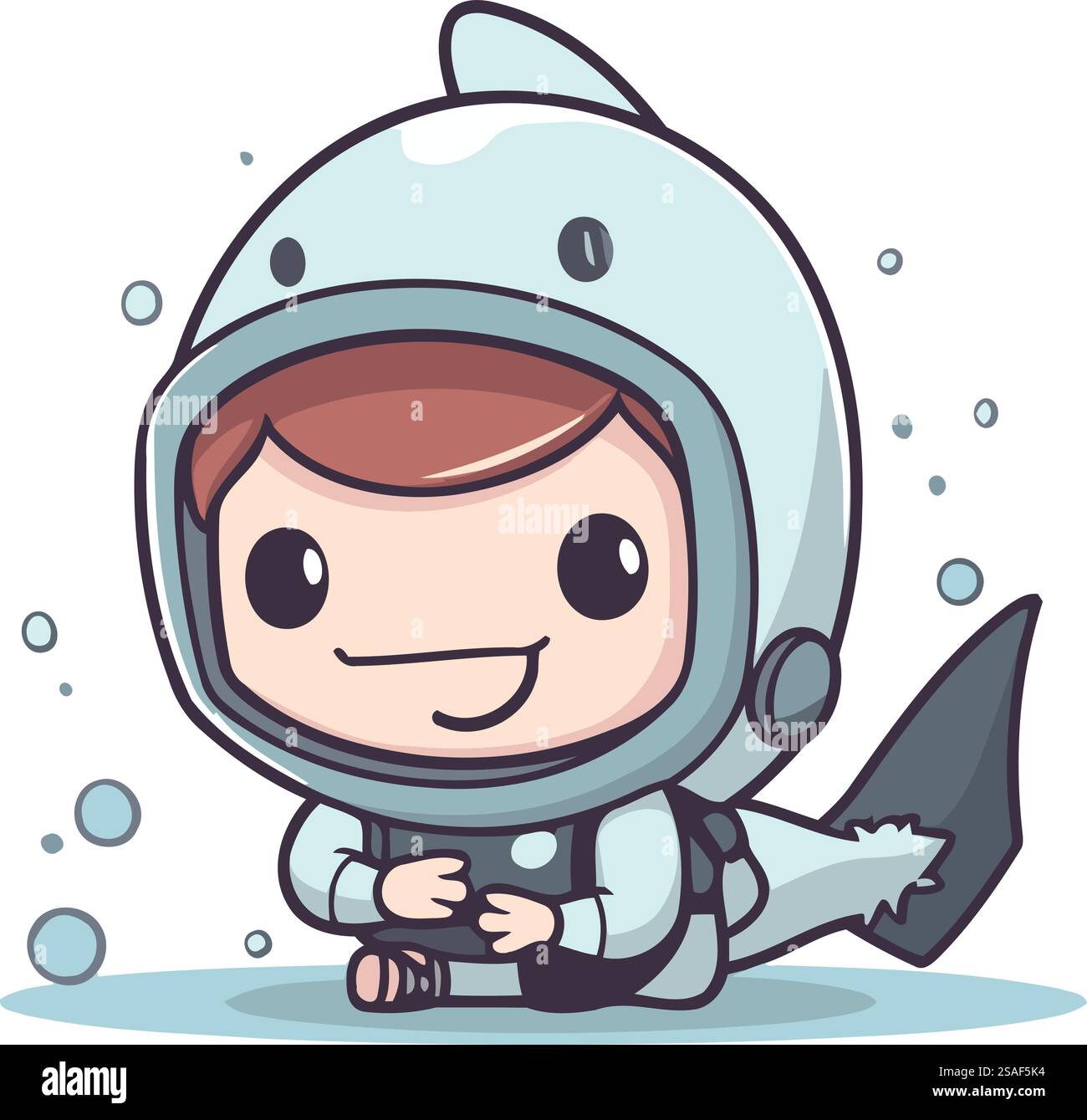 Astronaut boy with shark fin cartoon character vector illustration ...