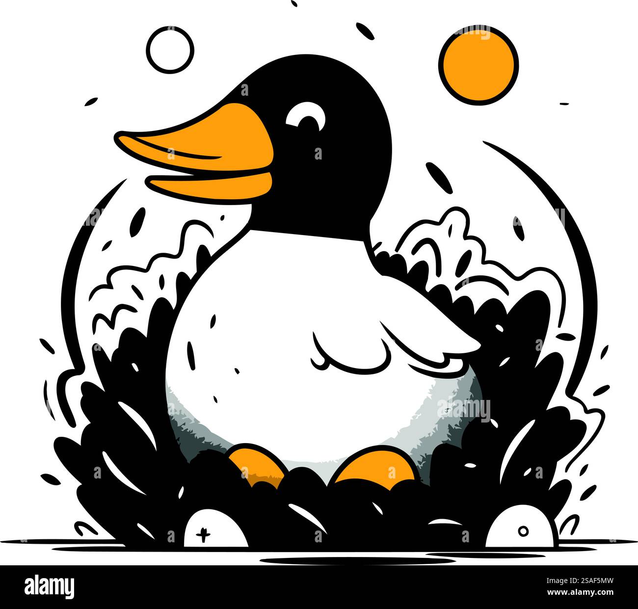 Cute cartoon duck in the nest. Vector illustration for your design ...