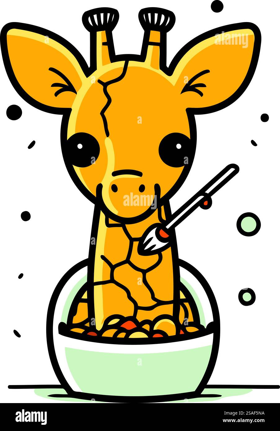 Cute giraffe eating rice in a bowl. Vector illustration Stock Vector ...