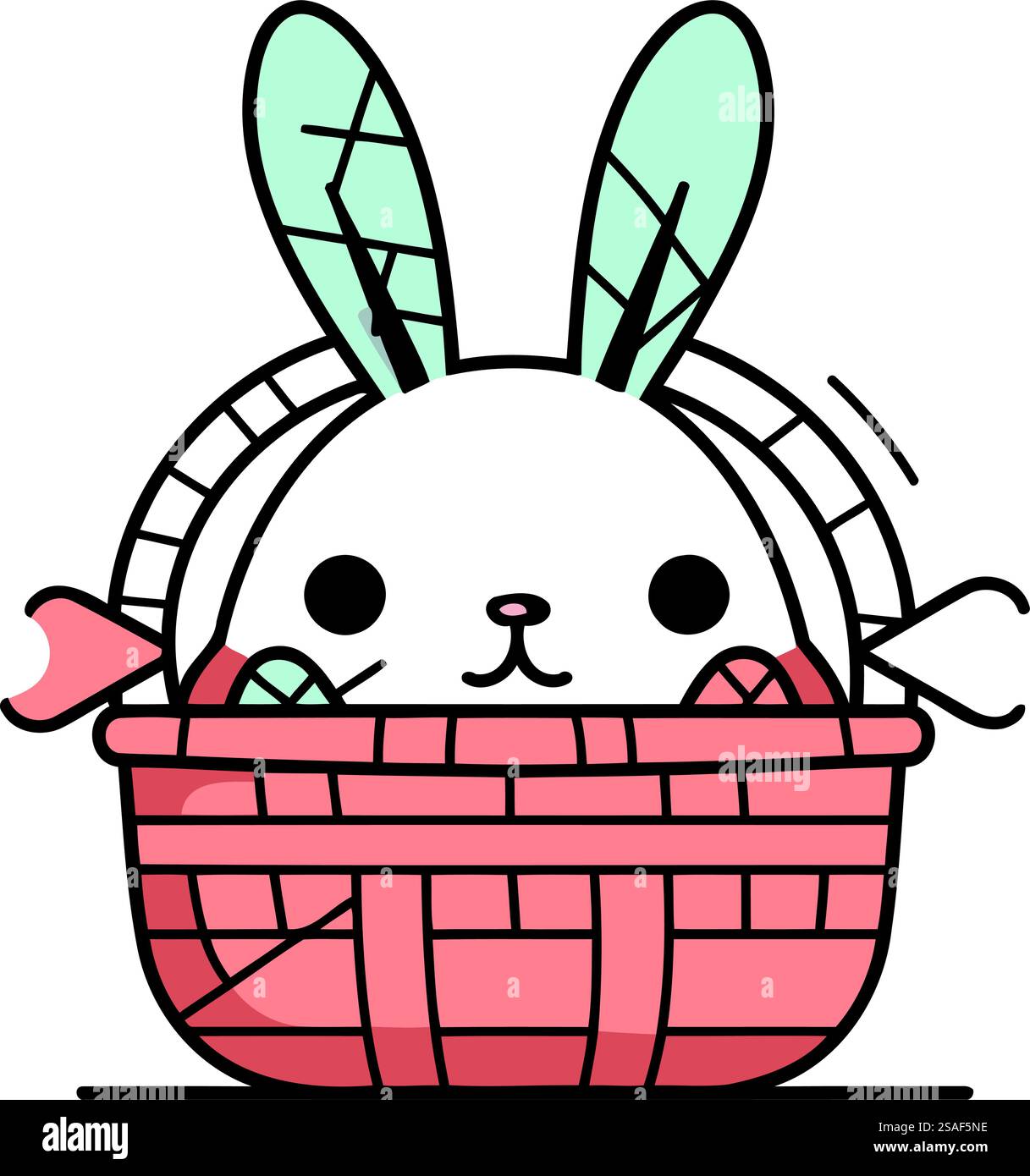 Cute Easter bunny in a basket. Vector illustration in line art style ...