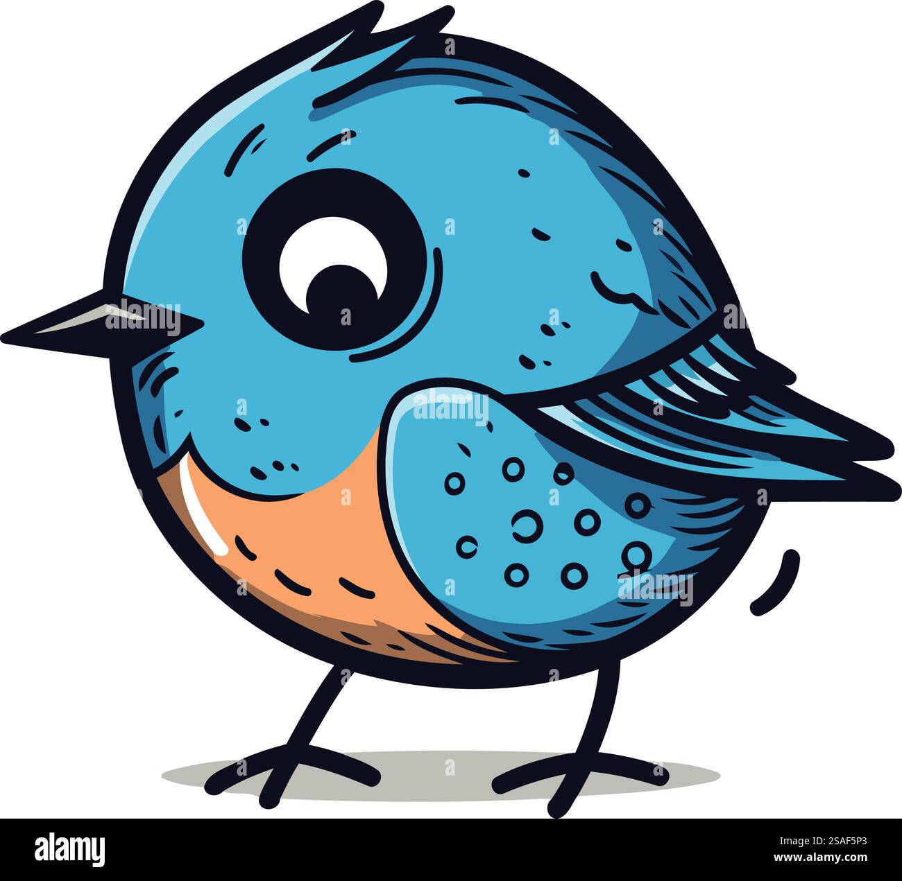 Cute cartoon blue bird. Vector illustration isolated on white ...