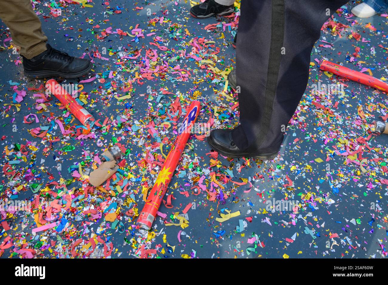 New York, New York, USA. 30th Jan, 2025. Discarded confetti poppers as ...
