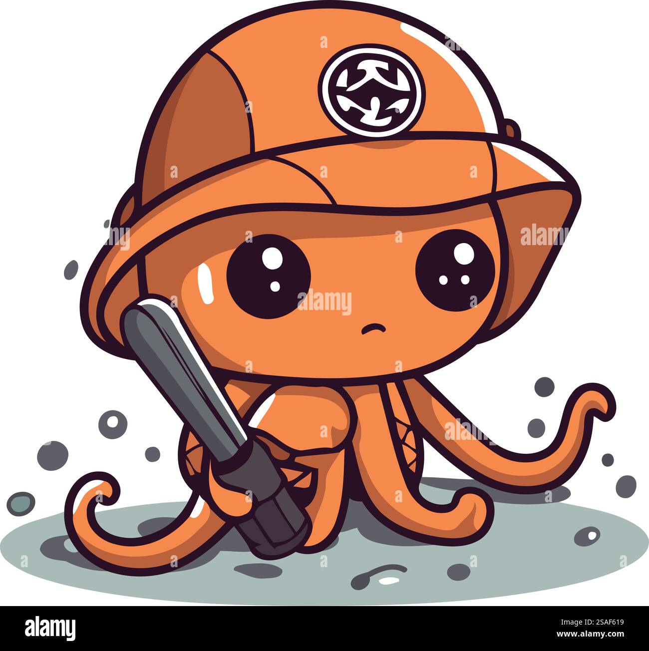 Cartoon octopus in a firefighter helmet with a gun. Vector illustration ...